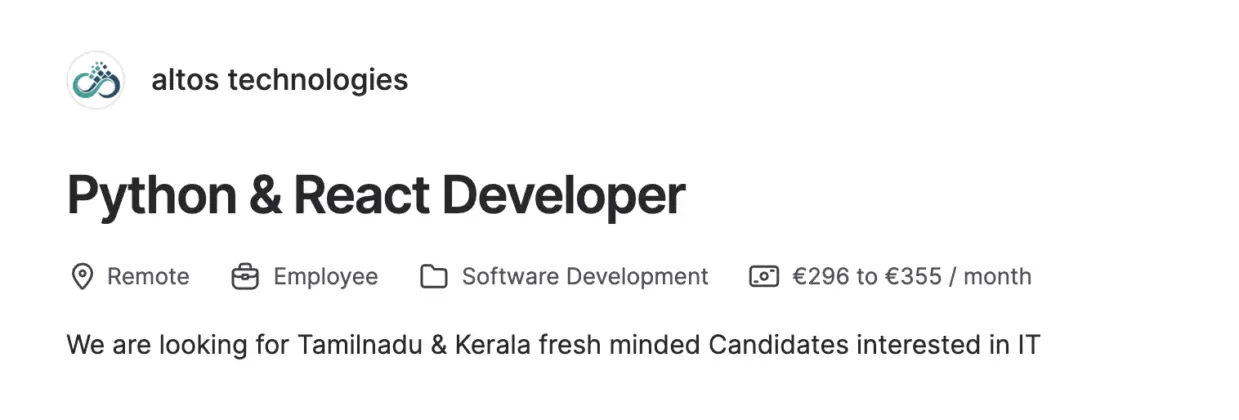 Altos Technologies Recruitment Drive 2025 | Python & React Developer Remote Jobs - GeeksGod